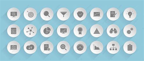 Vector Data Analytics Icons On Blue Background For Webui Design Vector Technology Data Shadow