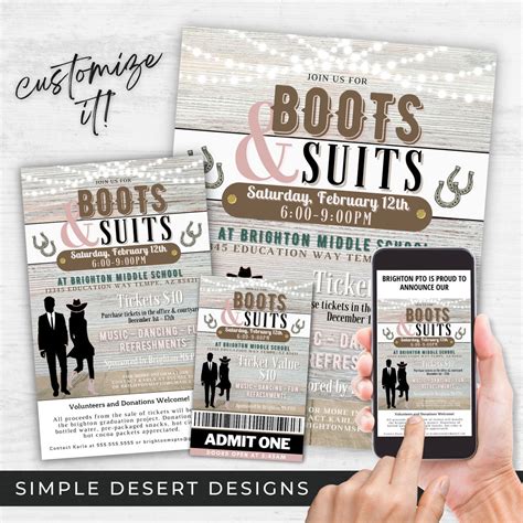 Boots And Suits Barn Dance Flyer Ticket Bundle Simple Desert Designs
