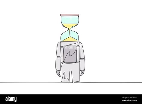 Continuous One Line Drawing Young Astronaut With Hourglass Instead Of