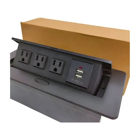 ExactCables Desk Mounted Hidden Tabletop Power Outlet Table Socket Box With 2 USB Charger Ports