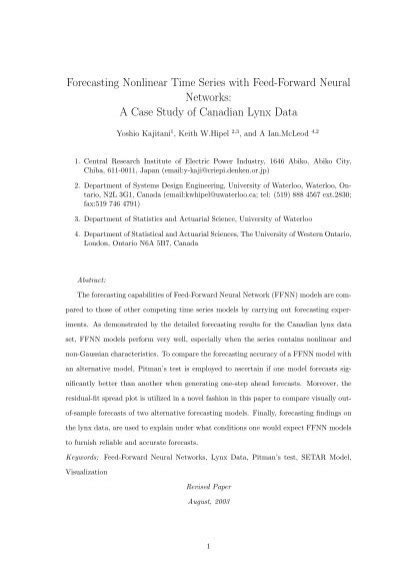 Forecasting Nonlinear Time Series With Feed Forward Neural