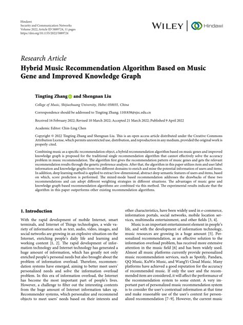 Pdf Hybrid Music Recommendation Algorithm Based On Music Gene And