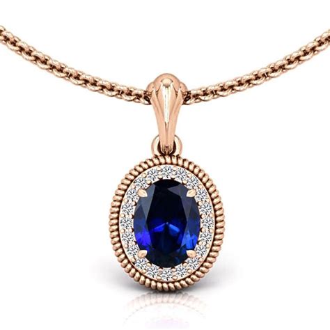 Blue Sapphire Art Deco Pendant Necklace 14k Rose Gold And Moissanite Etsy