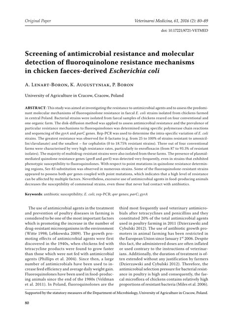 Pdf Screening Of Antimicrobial Resistance And Molecular Detection Of