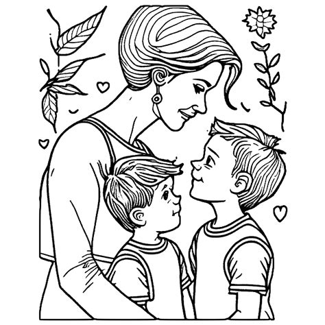 Mom And Sons Coloring Page · Creative Fabrica