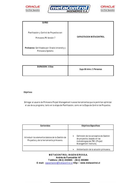 programa curso primavera p6v7 pdf gestión de proyectos planificación