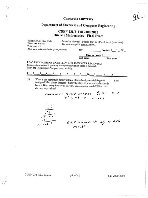 Coen 231 Discrete Mathematics Analysis Rosen Exam Concordia Pdf