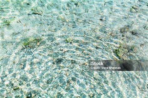 바닷물 둥근 파도 질감 잔물결 수면 떨어지는 물방울의 동심원 고리 투명한 하늘색 바다 물 평면도 맑은 아쿠아 배경 태양 빛 반사 열대 섬 해변 0명에 대한 스톡 사진 및