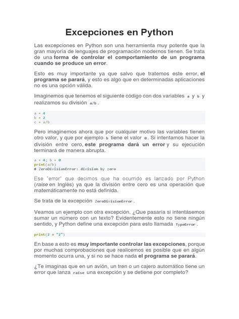 Excepciones En Python Pdf Python Lenguaje De Programación