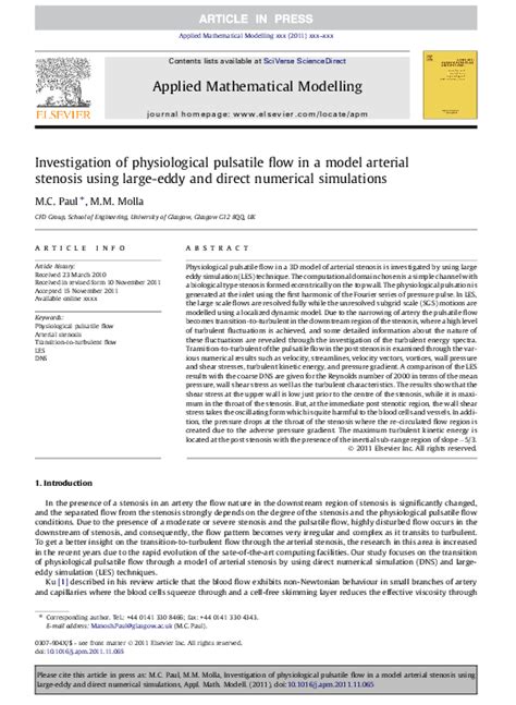 Pdf Investigation Of Physiological Pulsatile Flow In A Model Arterial