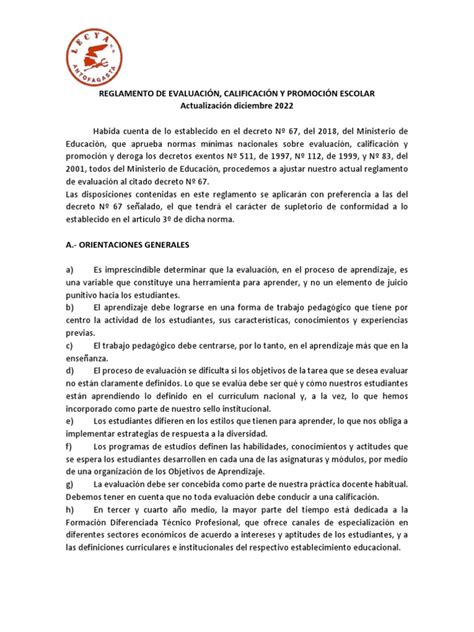Reglamento De EvaluaciÓn 2023 Pdf Evaluación Enseñando