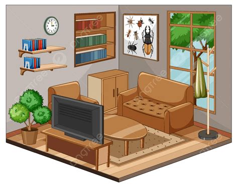 Living Room Interior With Furniture Home Isometric Wall Vector Home