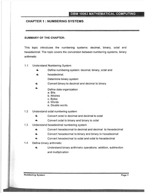 Topic 1 Numbering Systems Dbm10063 Mathematical Computing Pdf