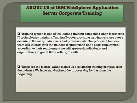 Ppt Ibm Websphere Application Server Corporate Training Training Tycoon Powerpoint