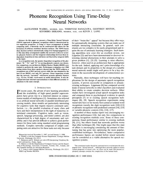 Pdf Phoneme Recognition Using Time Delay Neural Networks