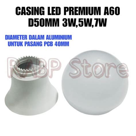 5x Casing Led Premium A60 Diameter 50mm Casing Lampu Led 5w 7w 9w Aluminium Tebal Dapat 5pcs