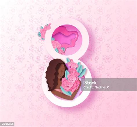 여자 하루 종이 접기 종이 예술 인사말 카드 8 3 월 배너 프레임 패턴 아프리카 여성 실루엣 다채로운 조각된 벡터 일러스트 레이 션 배경 유행 스타일