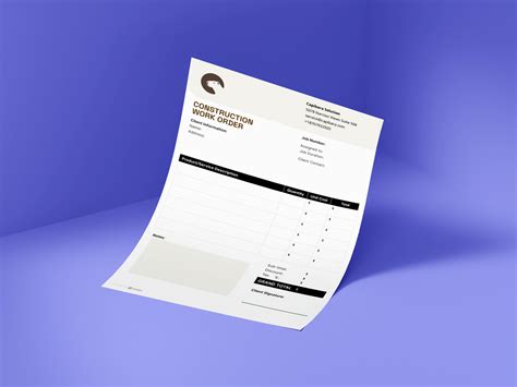 Construction Work Order Template Free Download 2025