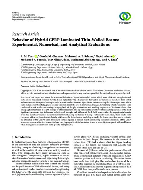Pdf Behavior Of Hybrid Cfrp Laminated Thin Walled Beams Experimental Numerical And