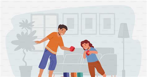 여가 시간을 노는 아이들 어린 소년과 소녀 커플이 바닥에 큐브 탑을 쌓는 장난감을 가지고 놀고 있다 귀여운 아이들 캐릭터 남매 유아 여가 만화 사람들 벡터