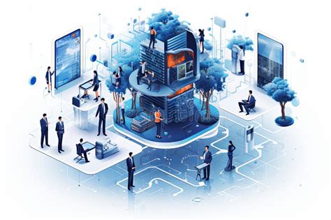 Business People Teamwork Data Analysis And Technology Concept Isometric