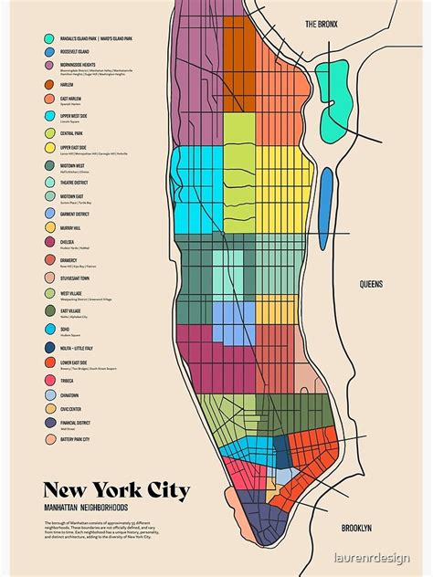 Nyc Manhattan Neighborhood Colored Map Illustration Photographic
