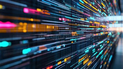 Big Data Stream Flowing On Server Room Wall Stock Image Image Of