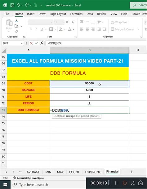 Part 21 Ddb Formula In Excel Excel Shortsfeed Techburner Learnmore Exceltipsexceltricks