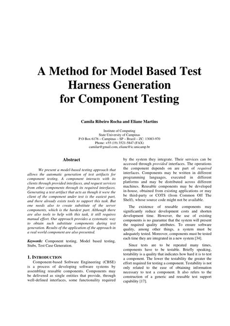 Pdf A Method For Model Based Test Harness Generation For Component