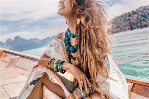 Woman Barefoot Boho Summer Fashion Style Jewelry Stock Image Image Of