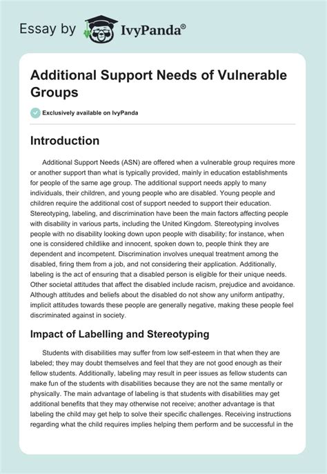 Additional Support Needs Of Vulnerable Groups 1735 Words Essay Example