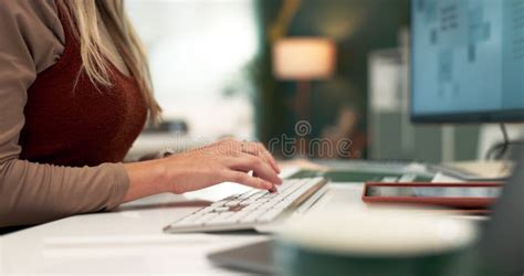 Hands Business And Woman With Keyboard Typing And Computer With