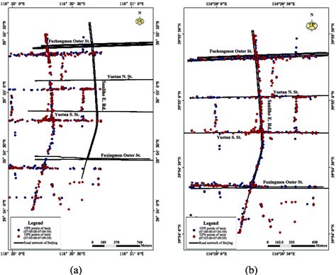 An Example Of Map Matching Between GPS Points Of Taxis And Road Network Download Scientific