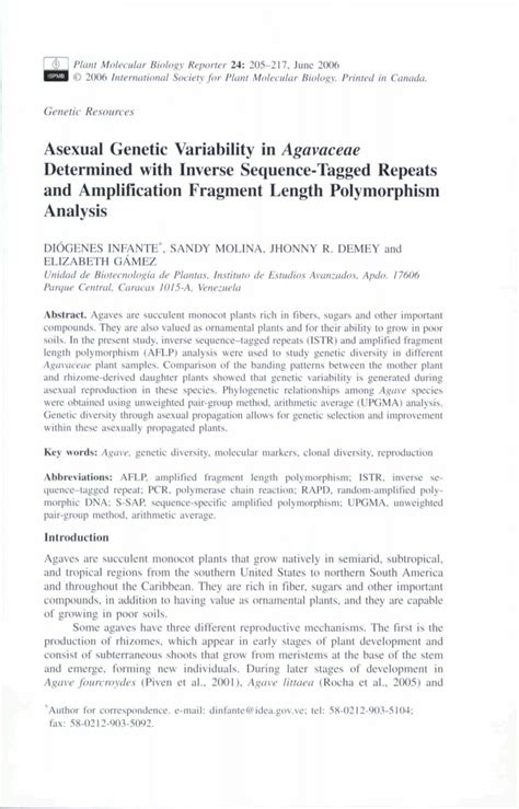 Pdf Asexual Genetic Variability In Agavaceae Determined With Inverse