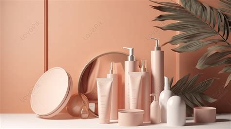 태양빛을 머금은 벽 디스플레이 3d 렌더링 화장품 번들로 스킨케어 루틴을 강화하세요 화장 배경 화장품 디스플레이 배경