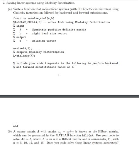 solved 2 solving linear systems using cholesky