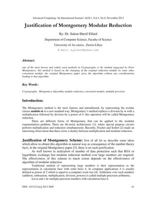 Justification Of Montgomery Modular Reduction PDF