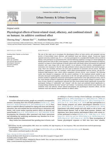 Pdf Physiological Effects Of Forest Related Visual Olfactory And