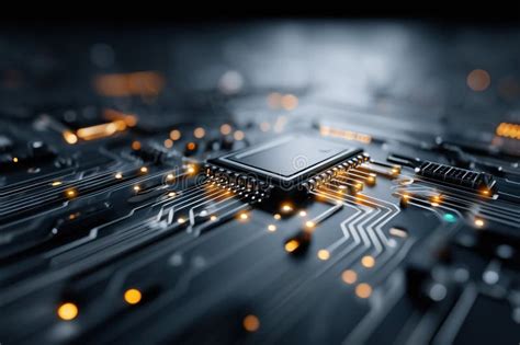 Modern Black Microchip On Electronic Board High Tech Computer Hardware