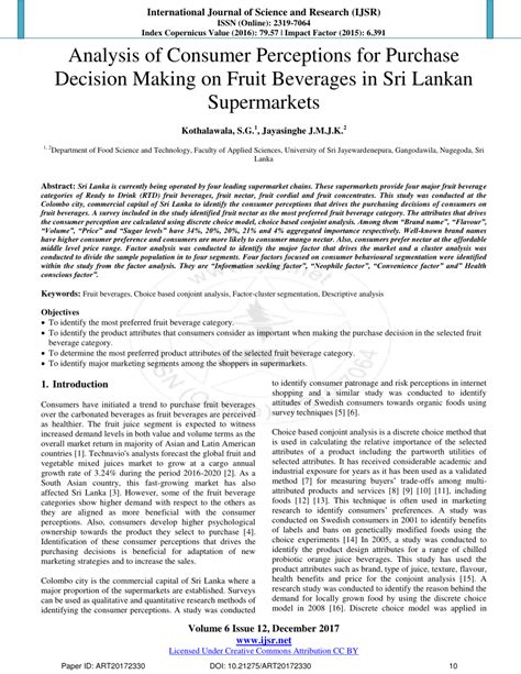 (PDF) Analysis of Consumer Perceptions for Purchase Decision Making on Fruit Beverages in Sri ...