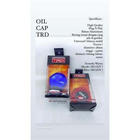 Jual Tutup Oli Mesin Toyota Trd Oil Cap Trd Mobil Toyota Shopee Indonesia