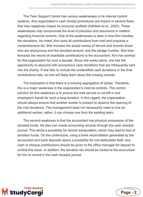 Internal Control Weaknesses Audited Internal Control Weakness