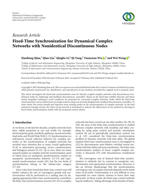 Pdf Fixed Time Synchronization For Dynamical Complex Networks With