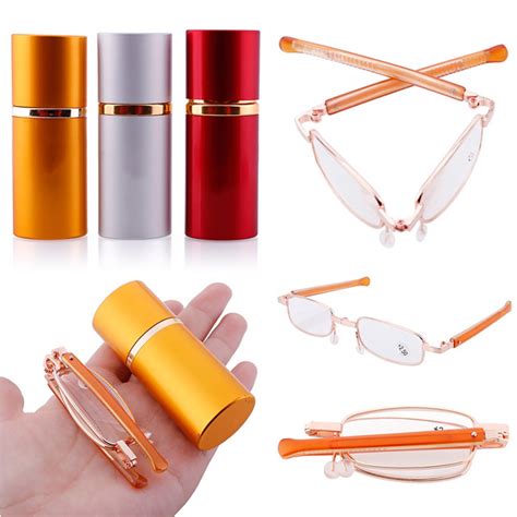 Portable Folding Unisex Women Men Gold Frame Reading Glasses With Clip