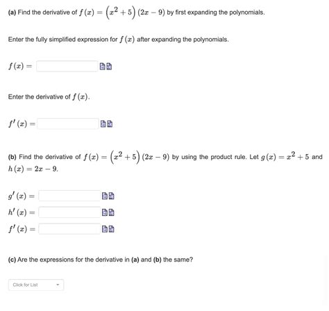 Solved A Find The Derivative Of F X X2 5 2x−9 By First