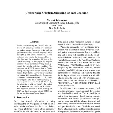 Unsupervised Question Answering For Fact Checking Acl Anthology