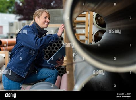 Pipe Quality Inspector At Work Stock Photo Alamy