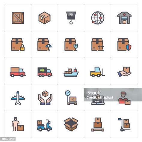 아이콘 세트 로지스틱 및 배달 풀 컬러 벡터 일러스트레이션 고객에 대한 스톡 벡터 아트 및 기타 이미지 고객 나무 상자