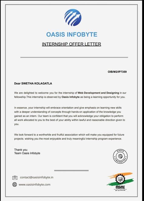 Swetha Kolagatla On Linkedin Webdevelopment Internship Oasisinfobyte