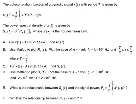 Solved The Autocorrelation Function Of A Periodic Signal X